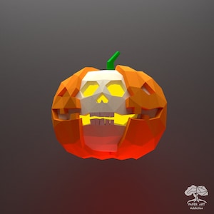 Skull Pumpkin 3D Papercraft PDF Template/ DIY Low Poly Halloween Decor ...