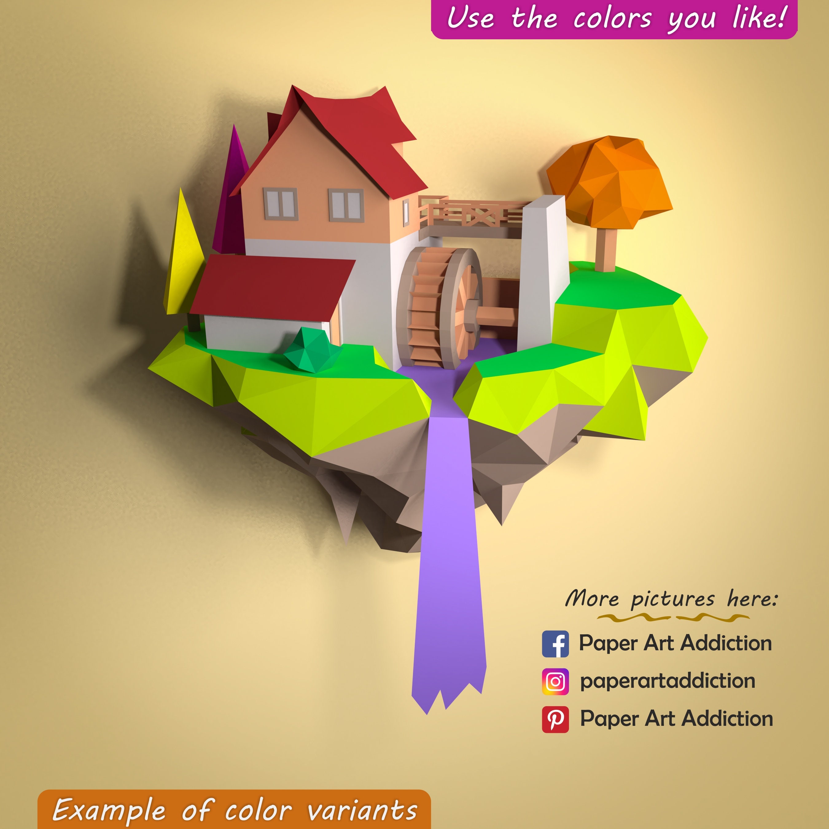 Watermill Island 3D Papercraft PDF Pattern/diy Low Poly Paper Craft ...
