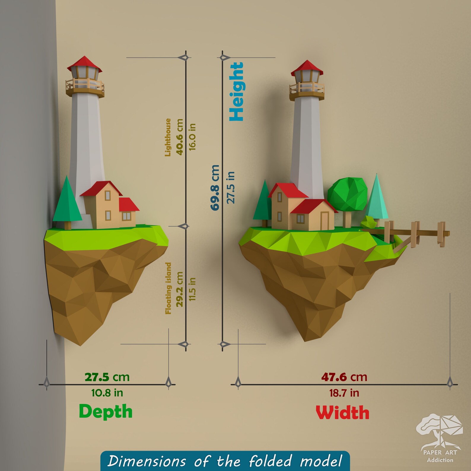 Lighthouse island 3D papercraft PDF Pattern/DIY Low poly Paper craft ...