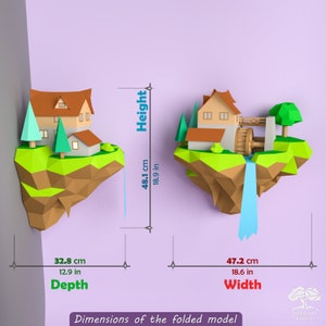 Watermill Island 3D Papercraft PDF Pattern/diy Low Poly Paper Craft ...
