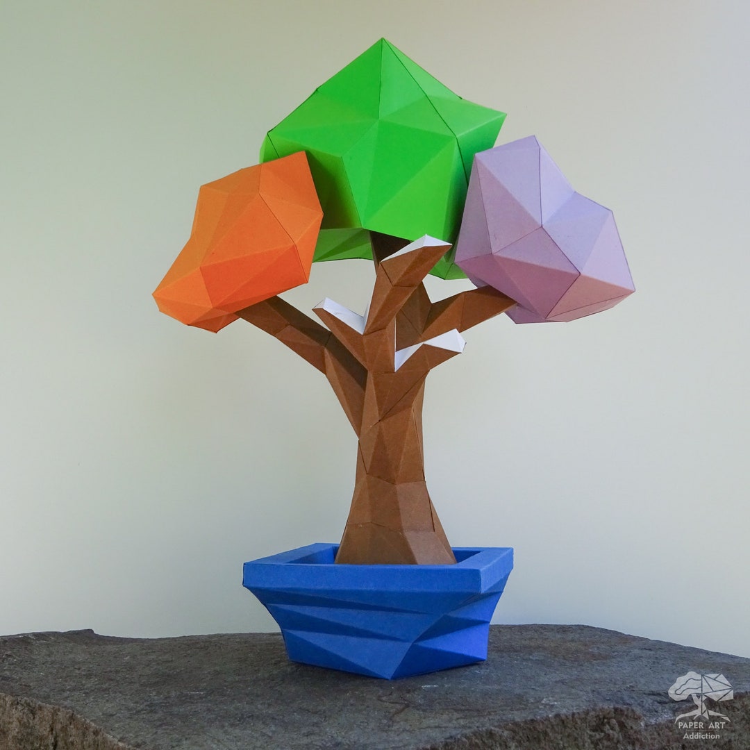 Four Seasons Tree 3D Papercraft PDF Pattern, DIY Low Poly Origami Model ...