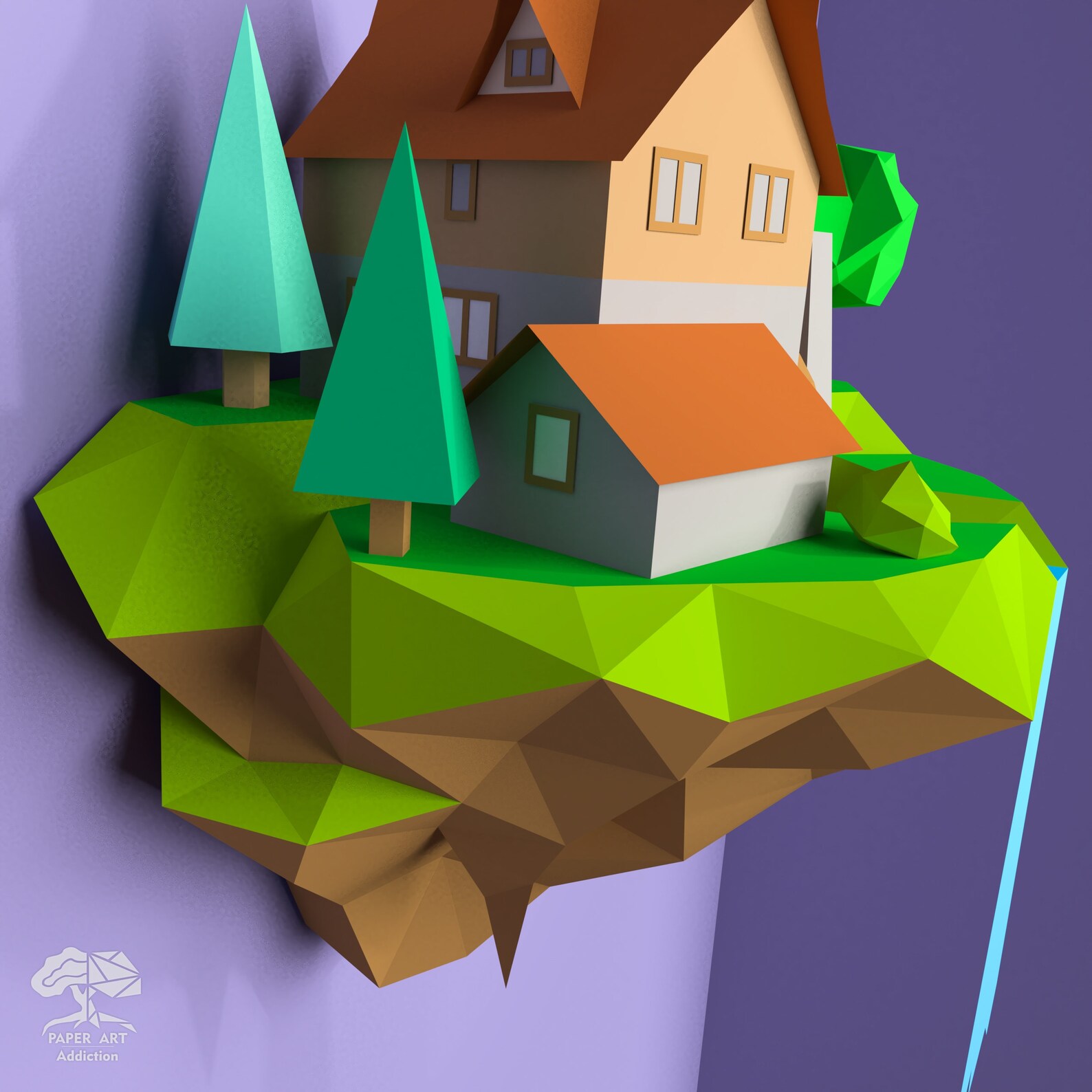 Watermill Island 3D Papercraft PDF Pattern/diy Low Poly Paper Craft ...