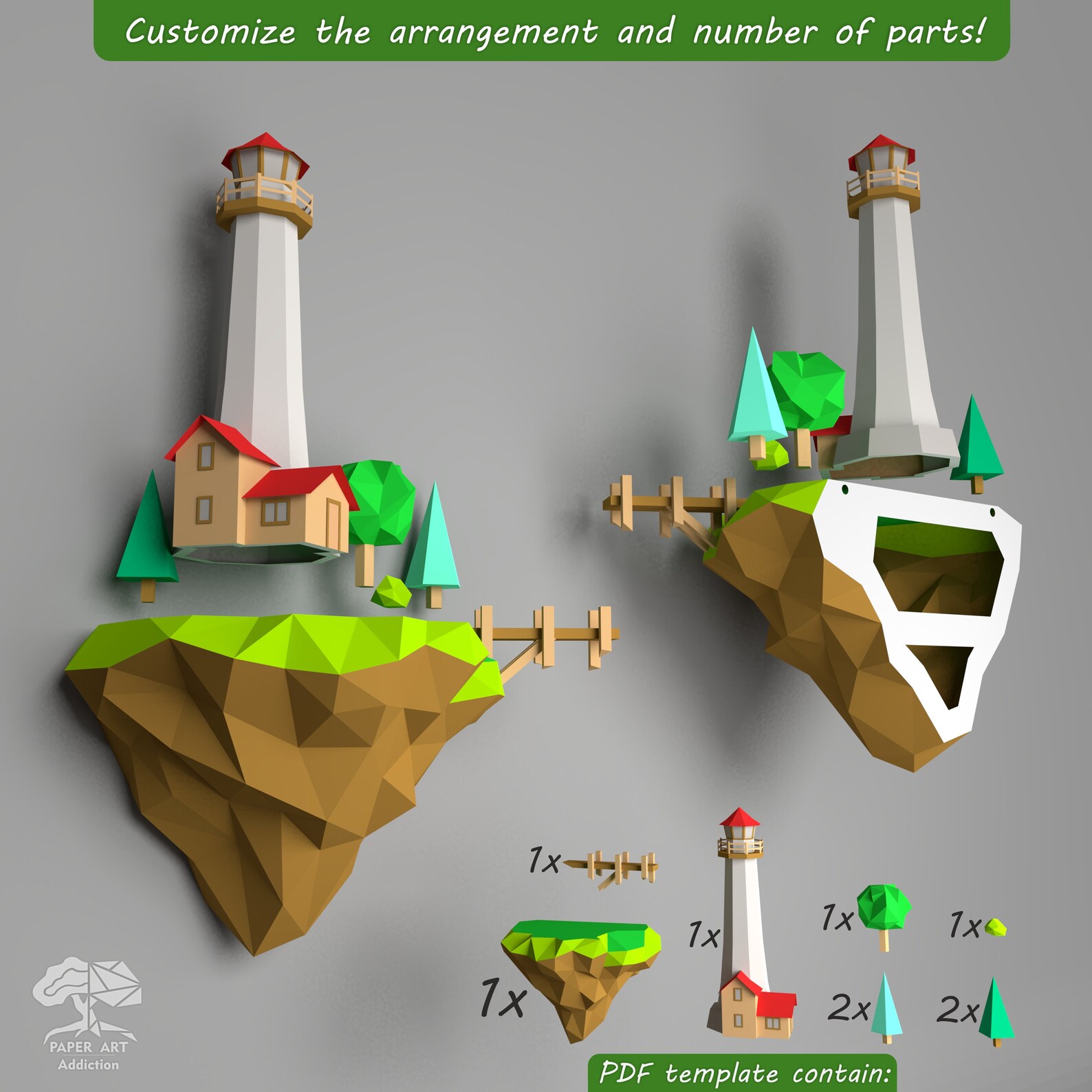 Lighthouse Island 3D Papercraft PDF Pattern/diy Low Poly Paper - Etsy
