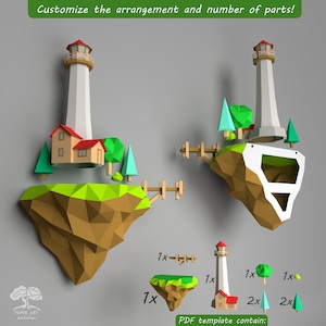 Lighthouse Island 3D Papercraft PDF Pattern/diy Low Poly Paper Craft ...