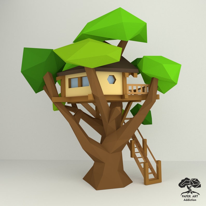 DIY Treehouse Model, 3D Papercraft PDF Pattern / Simple Origami Lowpoly ...