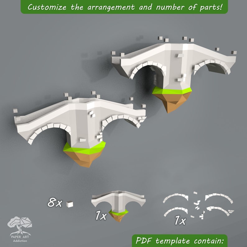 Stone Arch Bridge 3D Papercraft PDF Pattern/ DIY Low Poly | Etsy