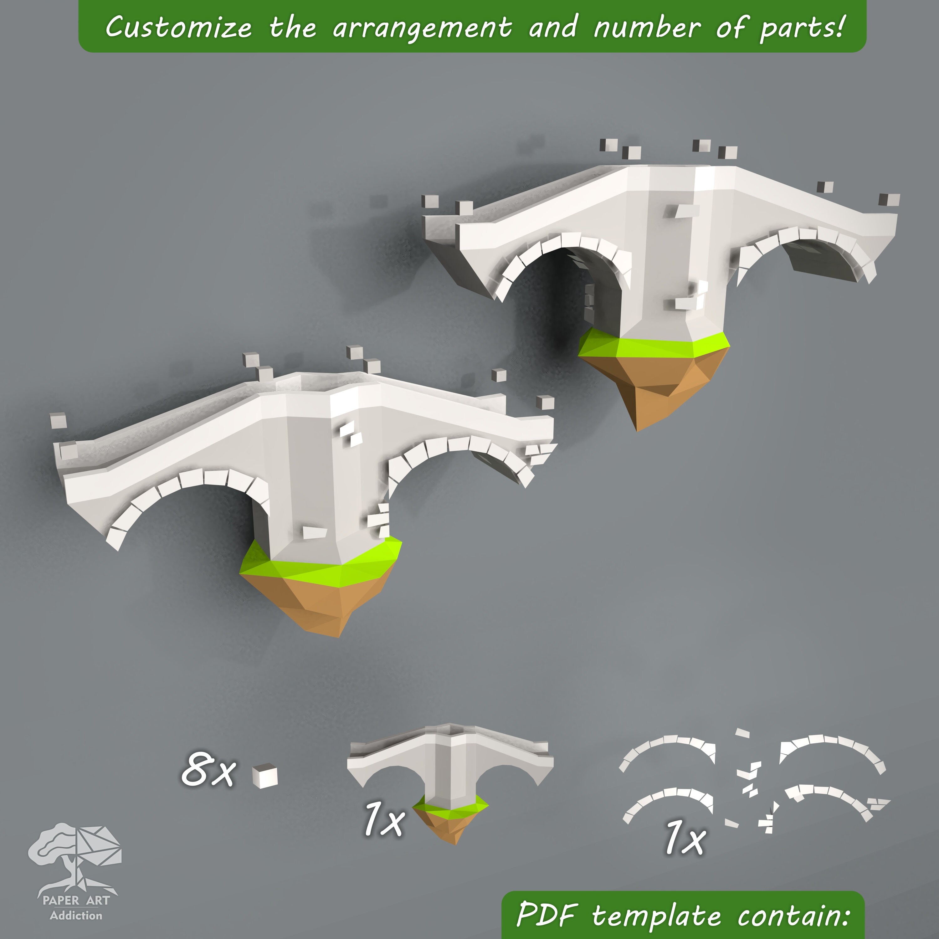 Stone arch bridge 3D papercraft PDF pattern/ DIY Low poly | Etsy