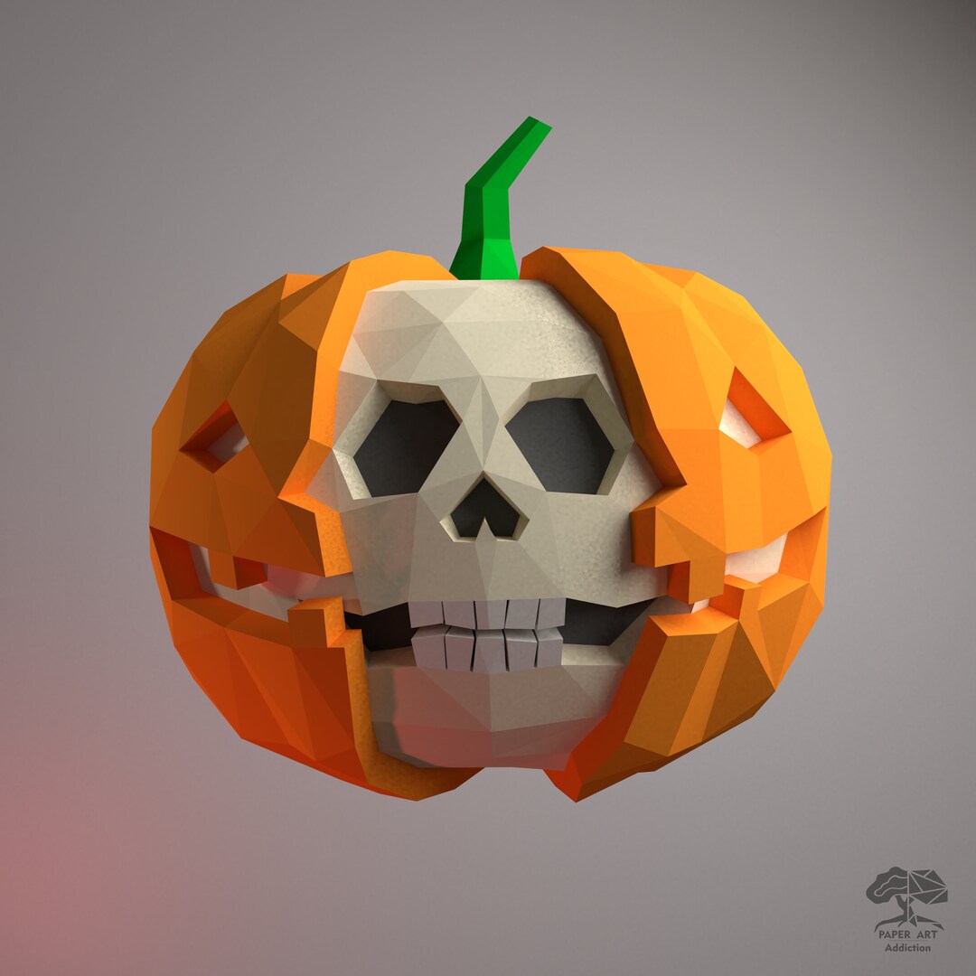 Skull Pumpkin 3D Papercraft PDF Template/ DIY Low Poly Halloween Decor ...