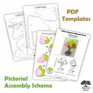 Four Seasons Tree 3D Papercraft PDF Pattern, DIY Low Poly Origami Model ...
