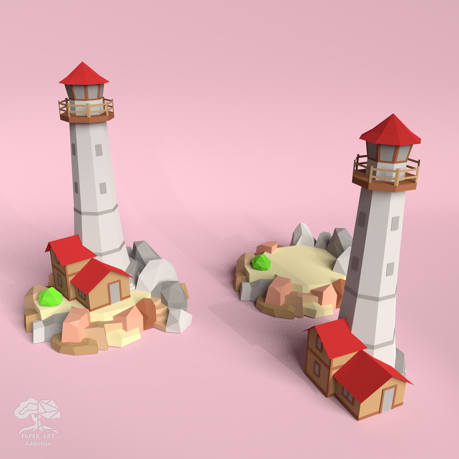 Lighthouse on Rocks 3D Papercraft PDF Pattern Template/ DIY Low Poly ...