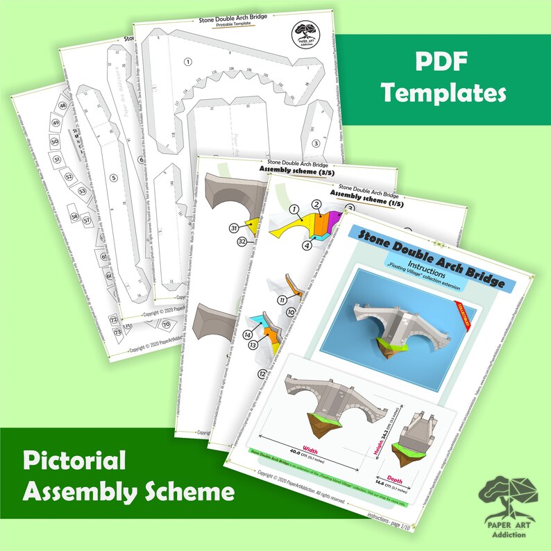 Stone arch bridge 3D papercraft PDF pattern/ DIY Low poly | Etsy