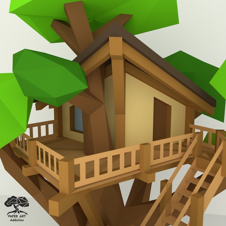DIY Treehouse Model, 3D Papercraft PDF Pattern / Simple Origami Lowpoly ...