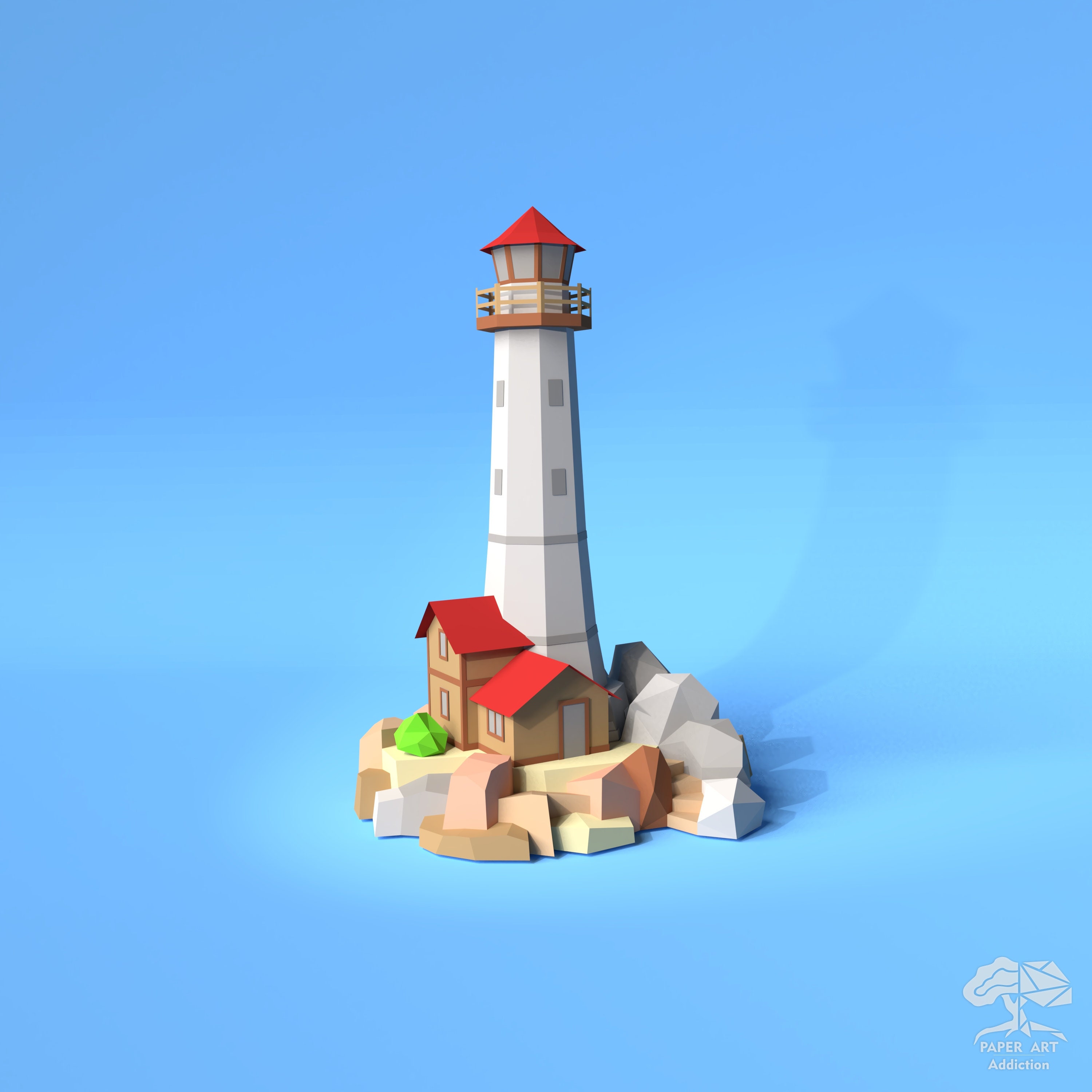 Lighthouse on Rocks 3D Papercraft PDF Pattern Template/ DIY Low Poly ...