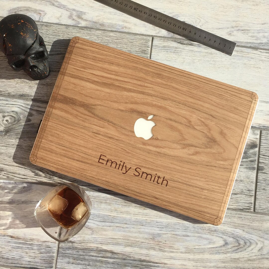 Personalized MacBook Skin, Custom Name Engraved Wooden Cover, Natural ...