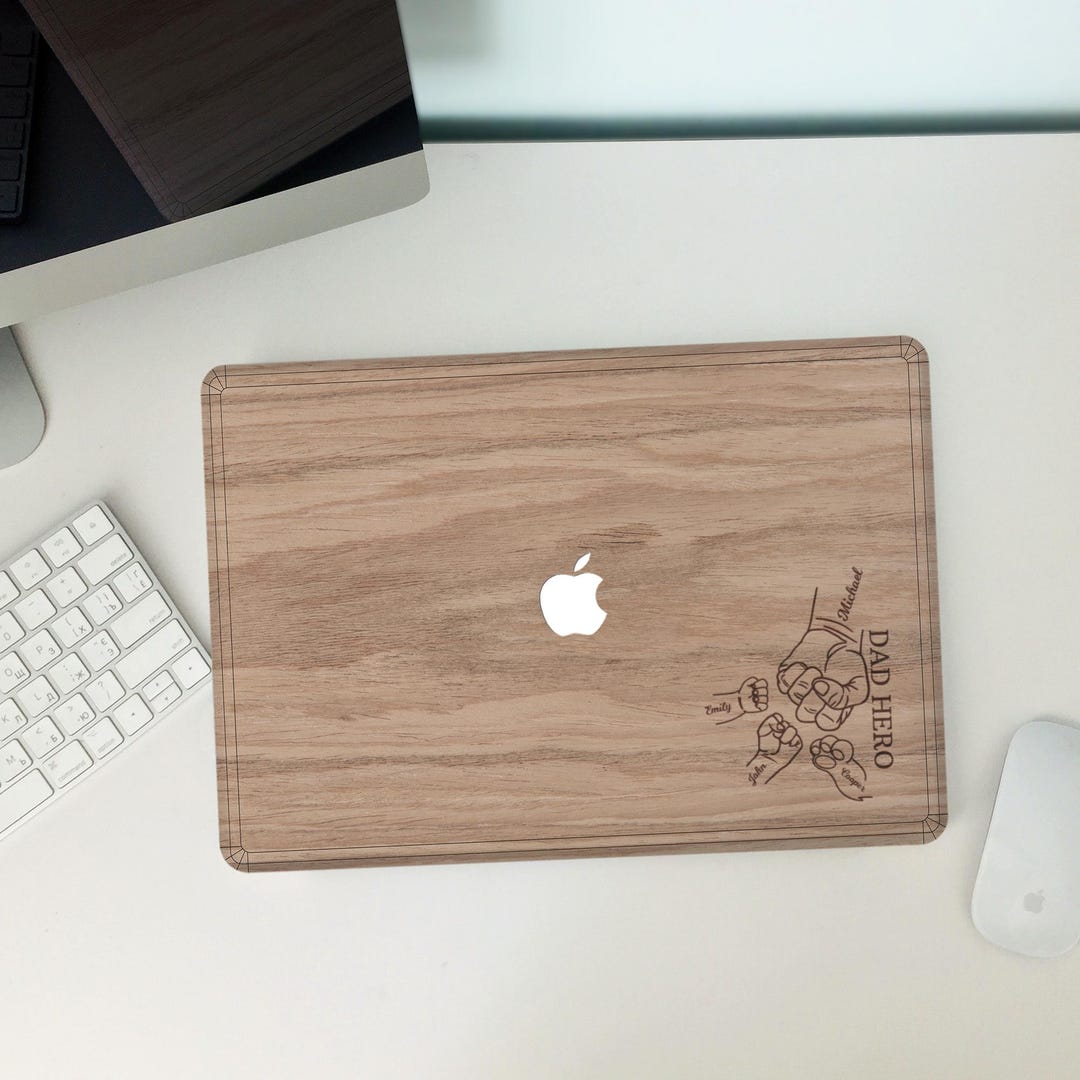 Personalized Father's Day MacBook Wood Cover, Custom Grandpa Hero ...