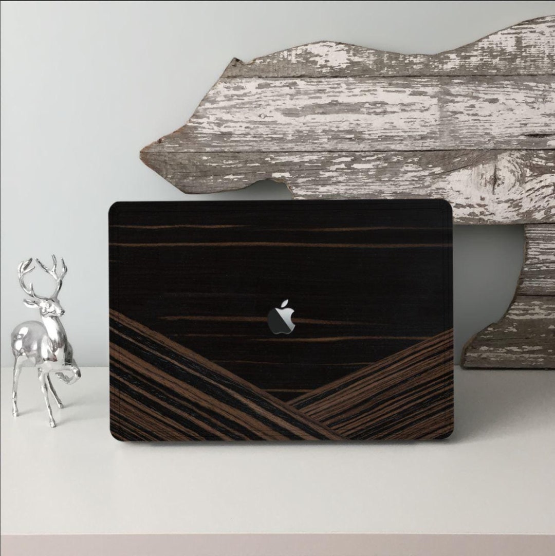 Black Wood MacBook Skin, Geometric Dark Wood MacBook Cover, Natural ...