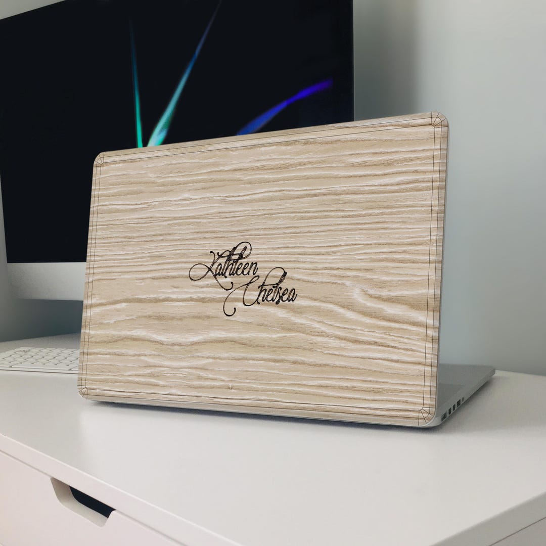Wooden MacBook Skin, Personalized Laptop Cover, Custom Name Engraved ...