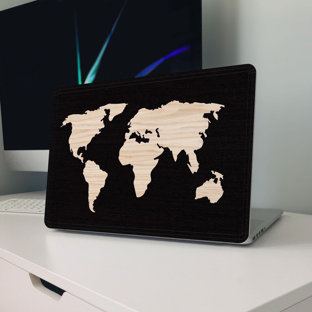 World Map MacBook Skin Wooden Laptop Cover Travel Theme Wood Apple ...