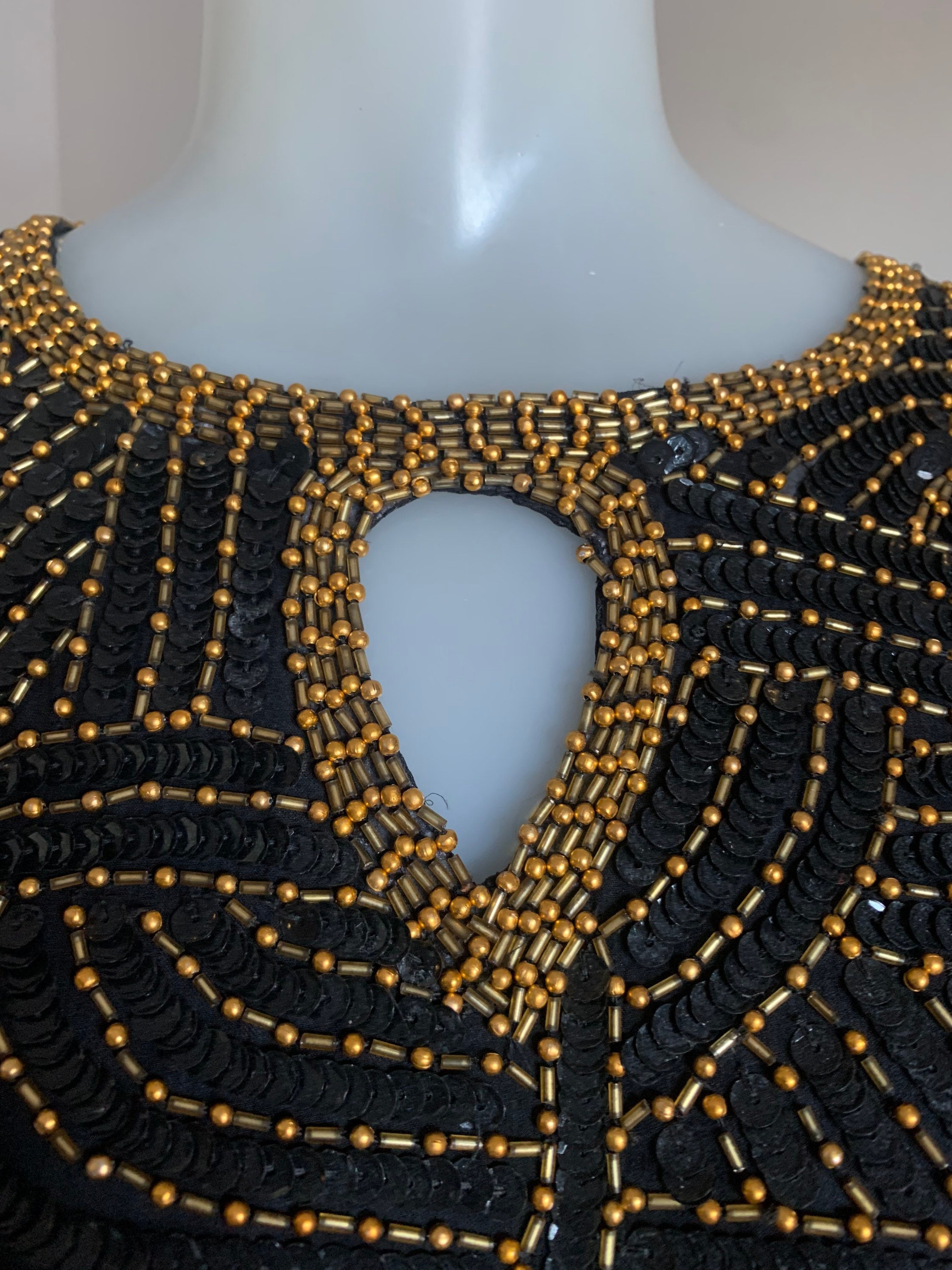 Vintage Black and Gold Keyhole Sequin Top - Etsy