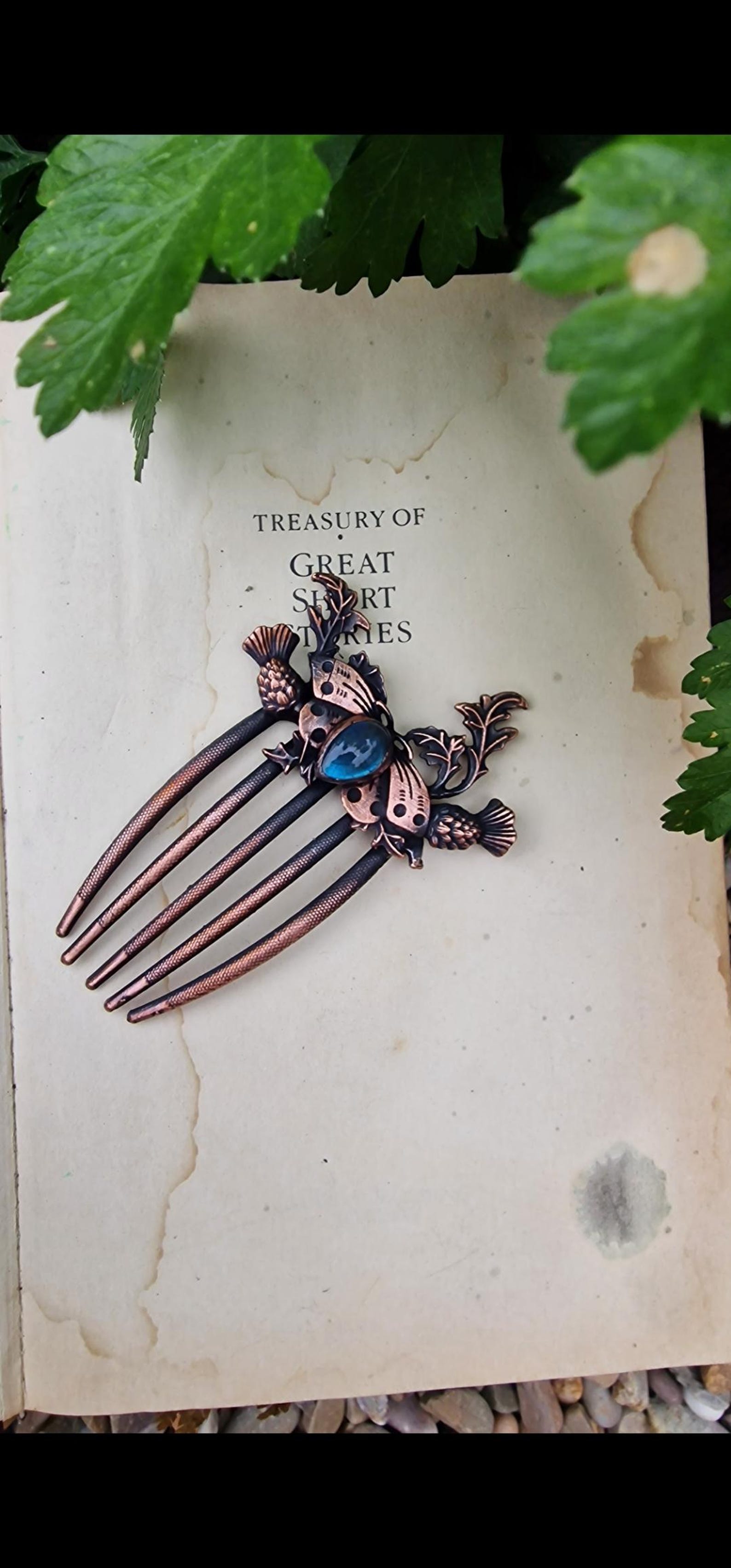 Labradorite Moth Copper Hair Fork. Cottagecore, Witchy Hair Accessories ...
