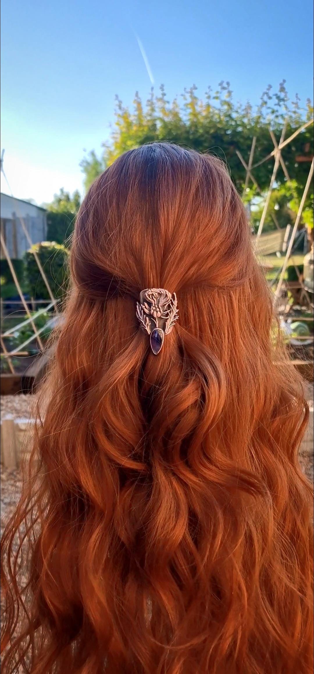 Thistle Amethyst Hair Cuff | Handcrafted Pure Copper Hair Accessory - Etsy