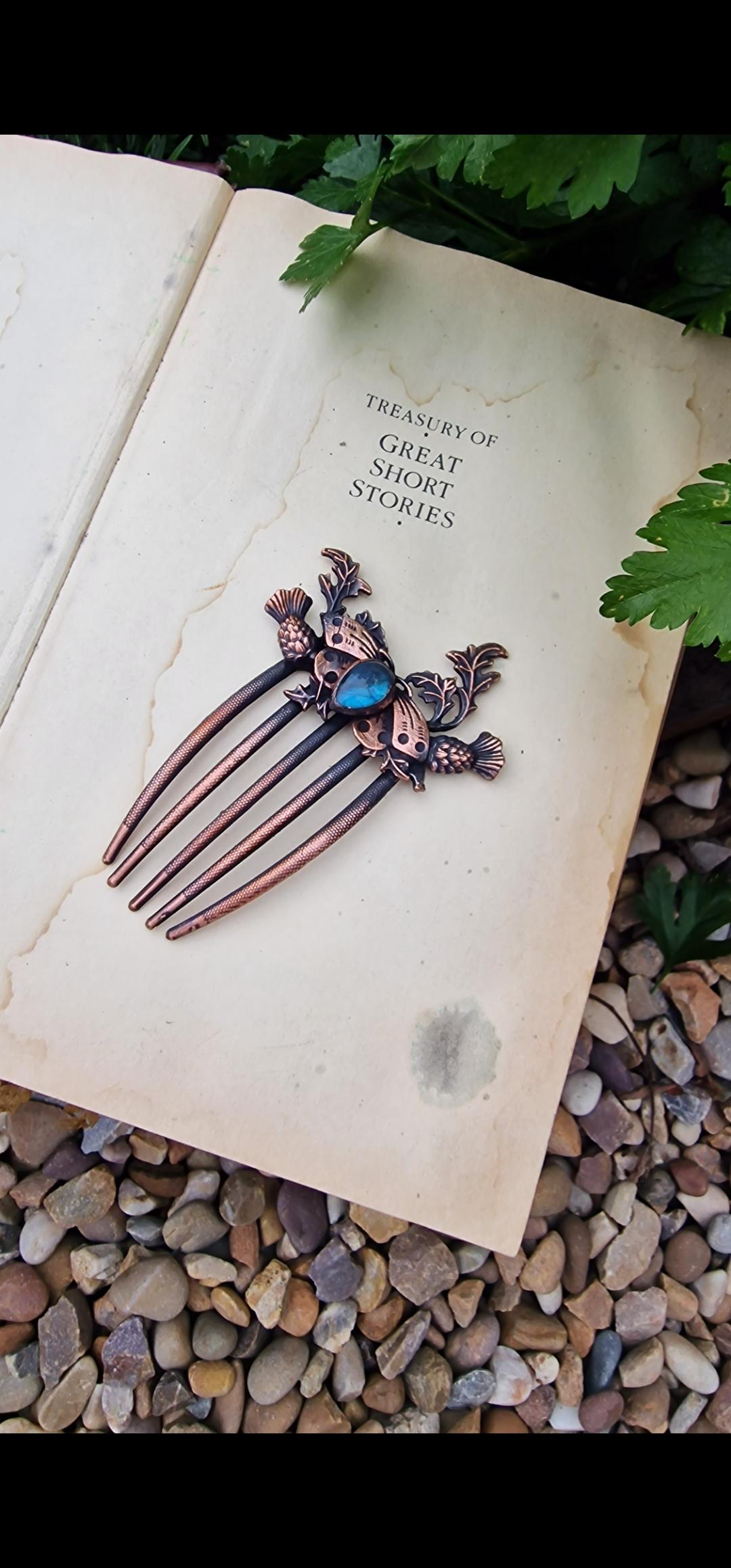 Labradorite Moth Copper Hair Fork. Cottagecore, Witchy Hair Accessories ...