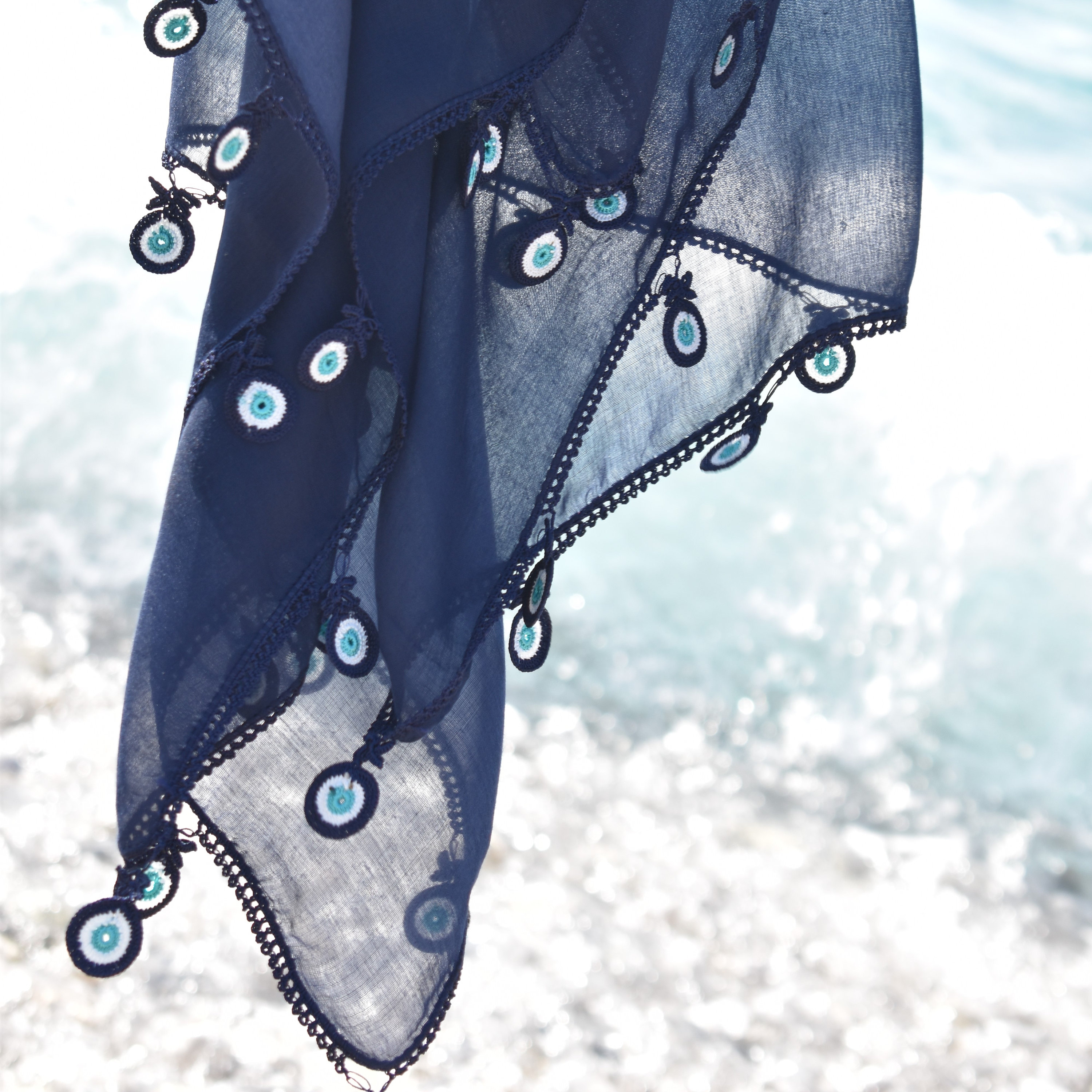 Evileye, Navy Blue Cotton Scarf, Evil Eye Art, Greek Evil Eye Scarf ...