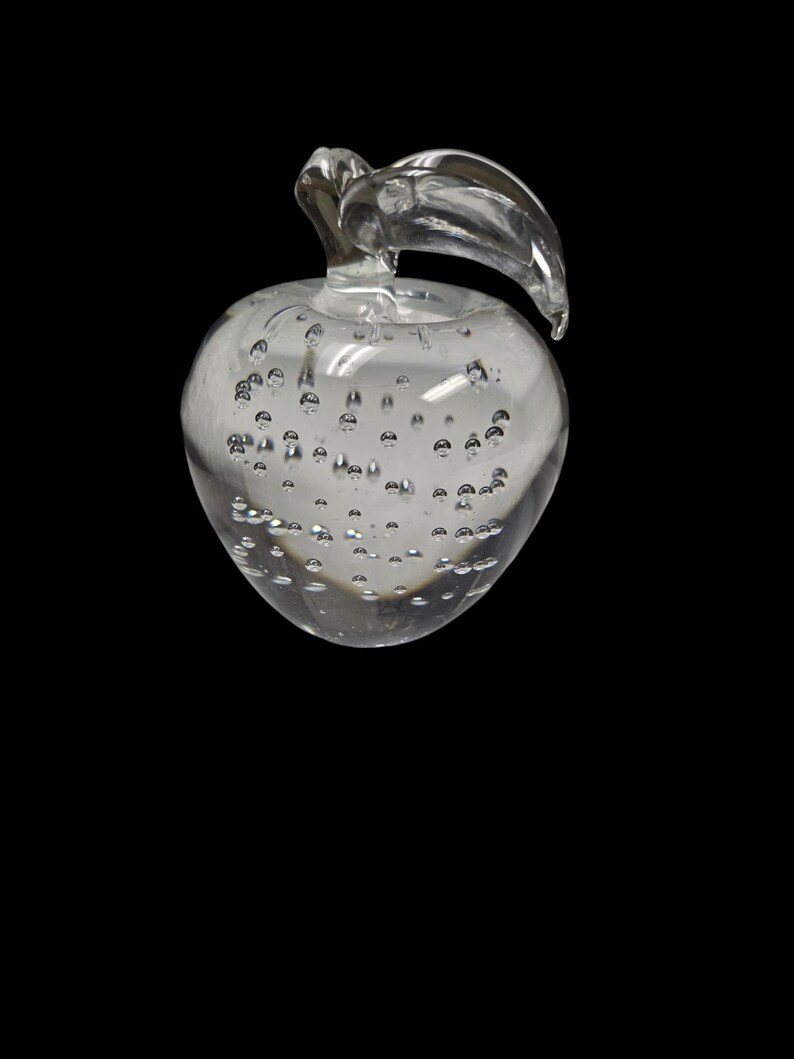 Handmade Crystal Clear Apple Paperweight Glass Controlled Bubbles 3.5 ...