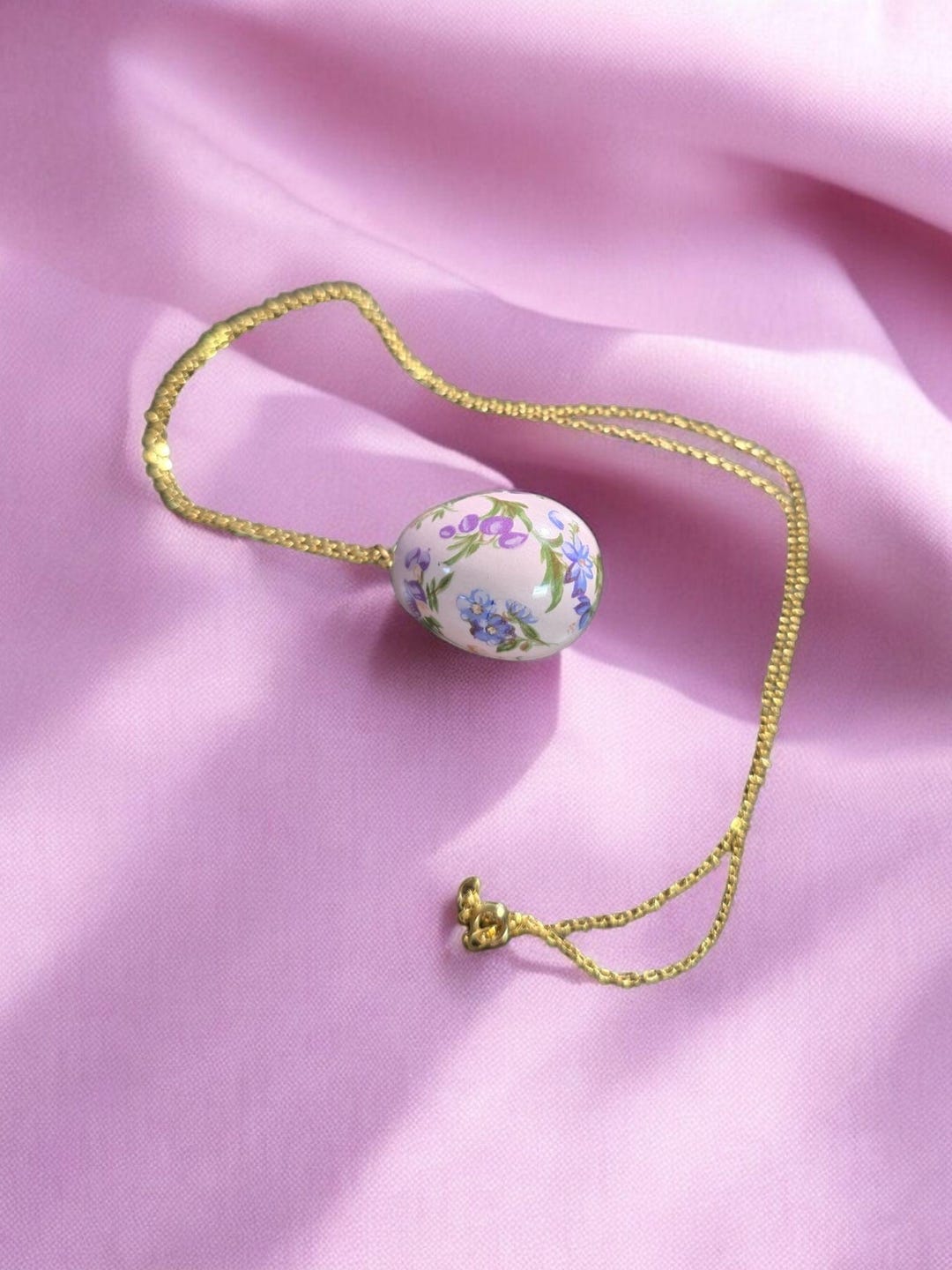 Vintage Porcelain Egg Pendant on Monet Gold Tone Chain - Etsy