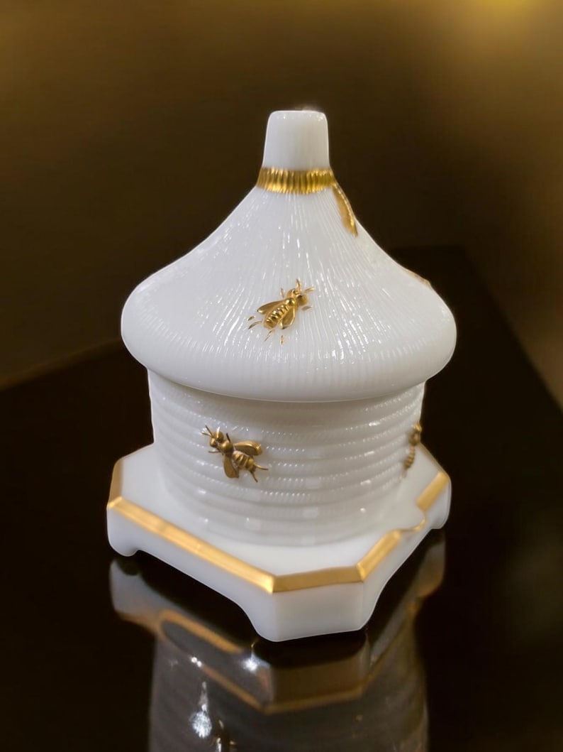 Vintage Imperial Glass Milk Glass & Gold Beehive Bee Hive Honey Pot - Etsy