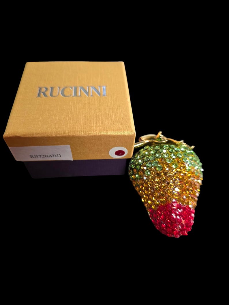 Vintage Rucinni Strawberry Trinket Box Jeweled With Swarovski Crystals ...