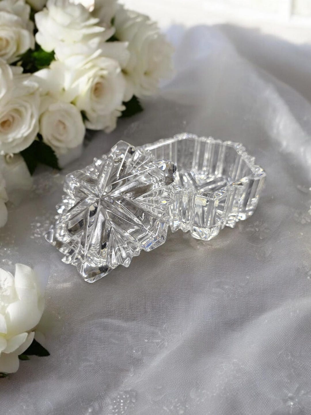 Vintage Mikasa Crystal Glass Snowflake Trinket Box - Etsy