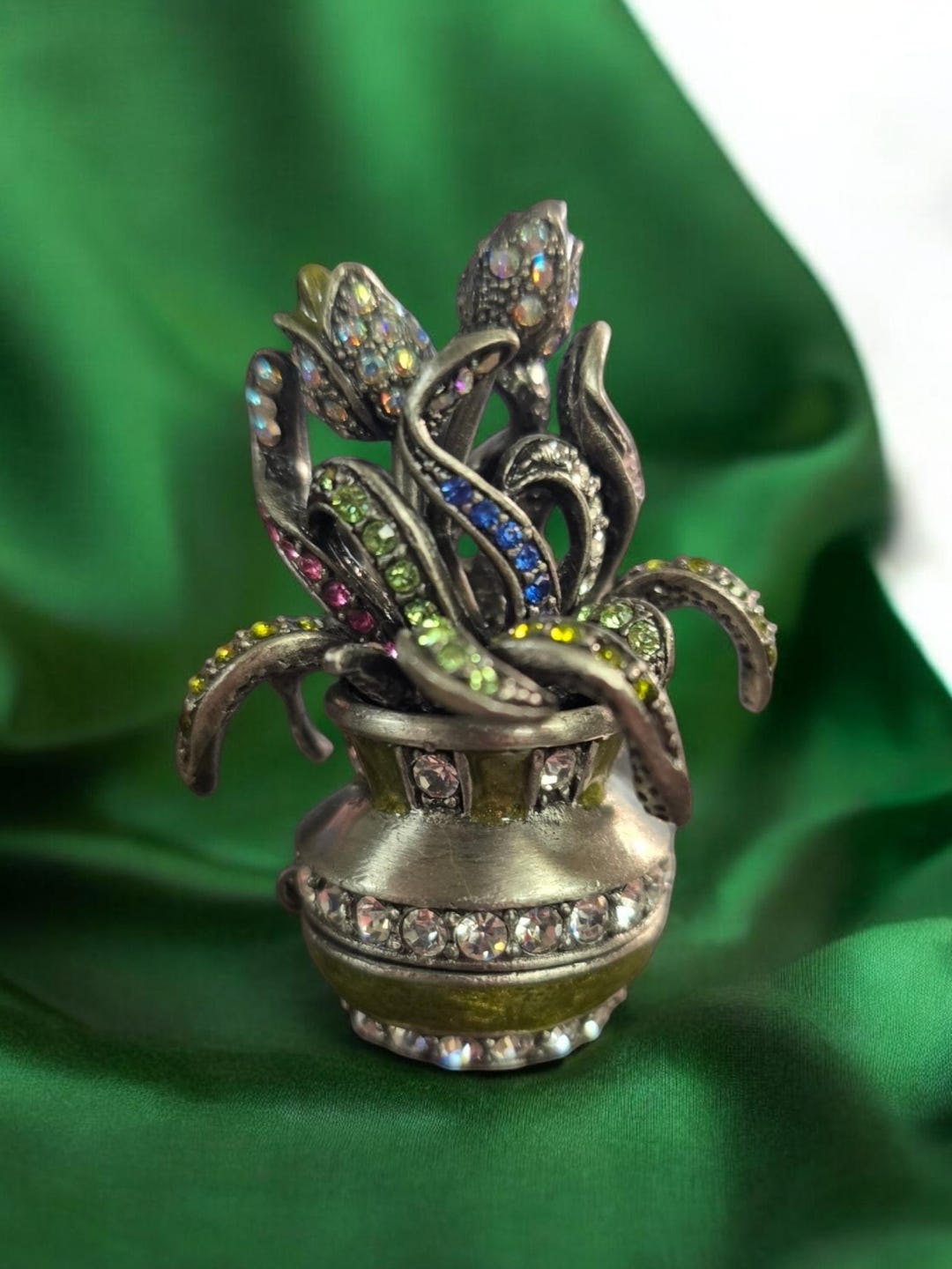 Vintage Rucinni Floral Pot Trinket Box Jeweled With Swarovski Crystals ...