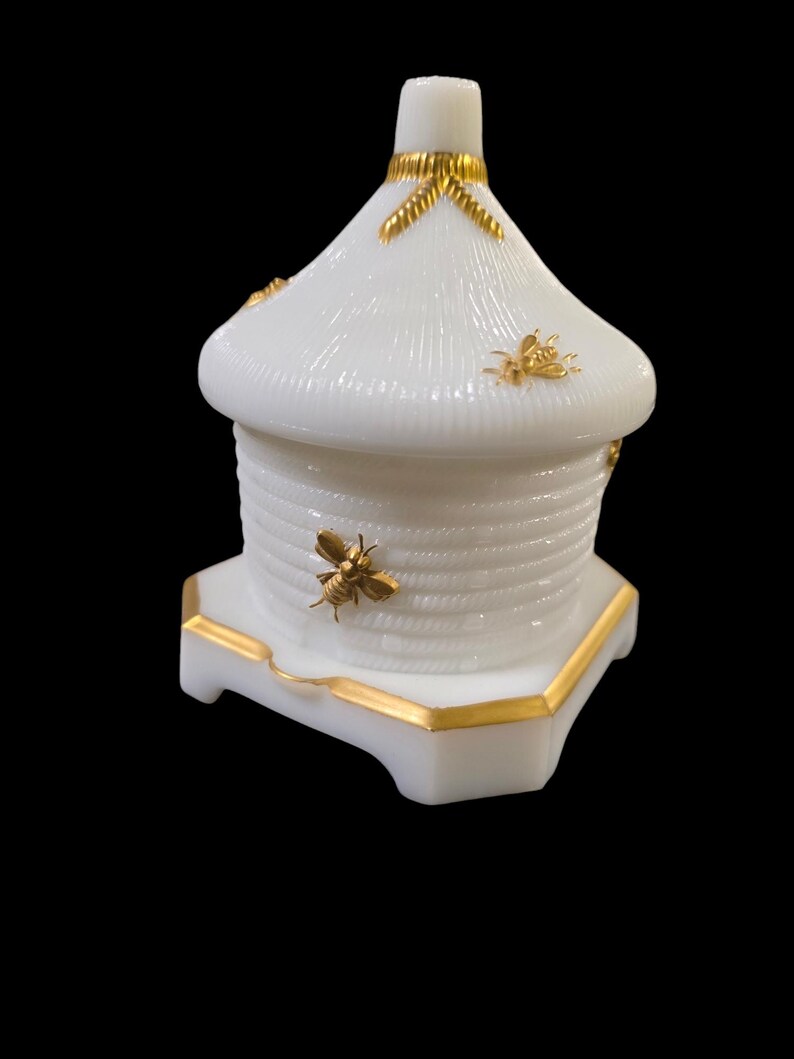 Vintage Imperial Glass Milk Glass & Gold Beehive Bee Hive Honey Pot - Etsy