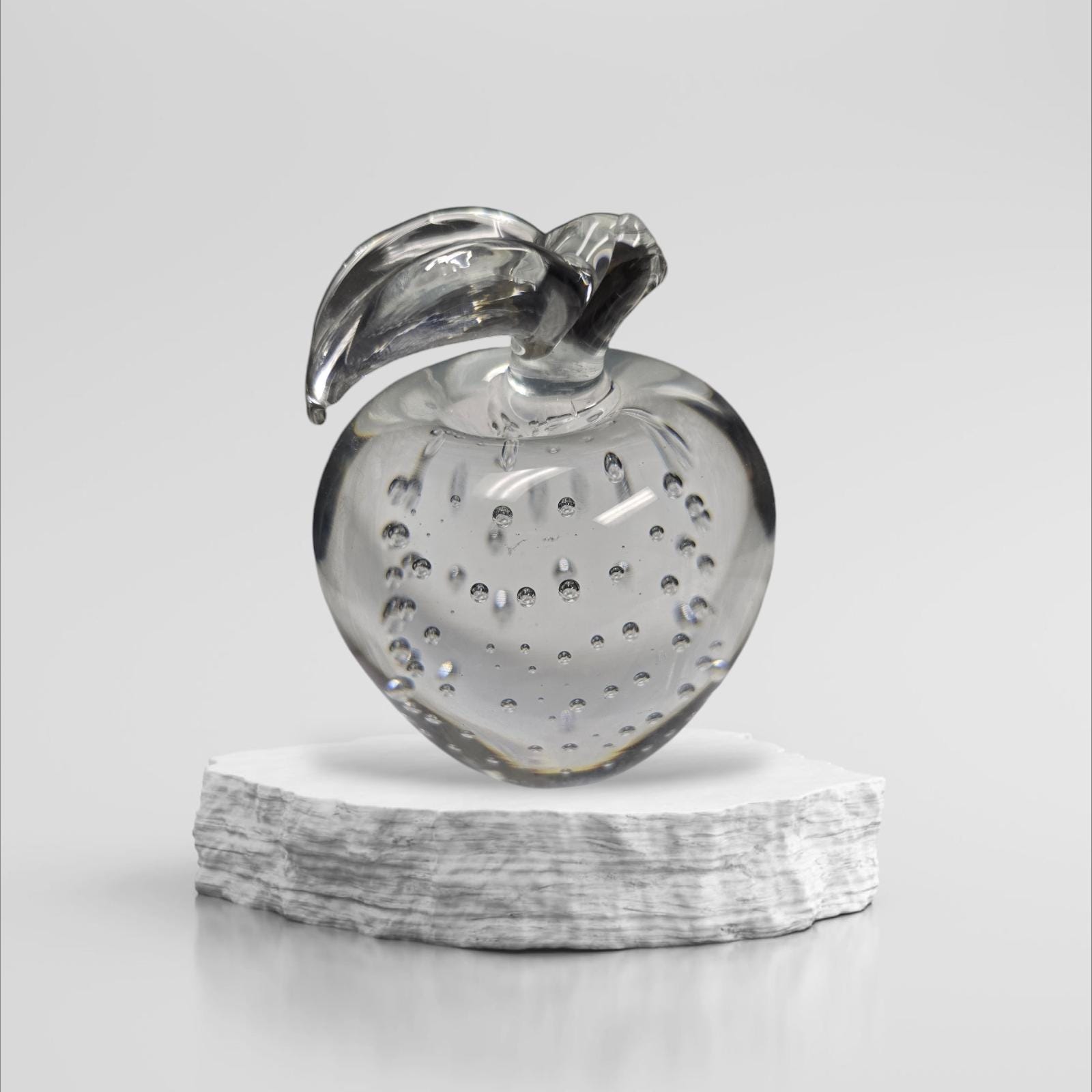 Handmade Crystal Clear Apple Paperweight Glass Controlled Bubbles 3.5 ...