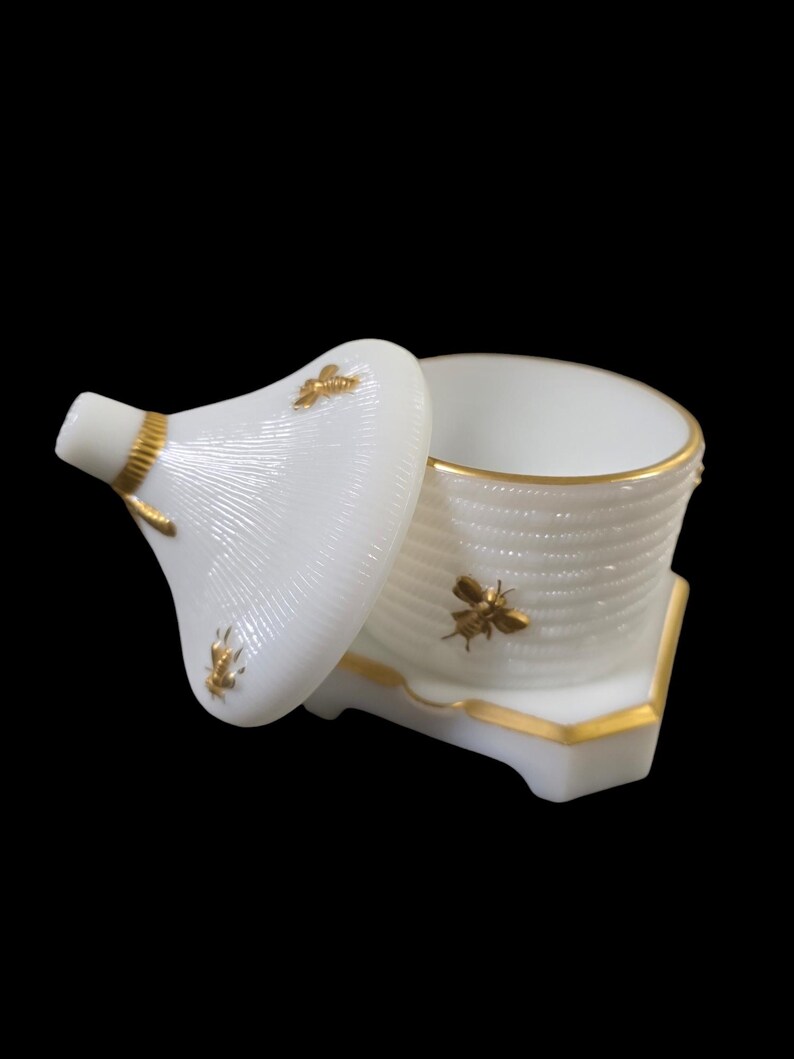 Vintage Imperial Glass Milk Glass & Gold Beehive Bee Hive Honey Pot - Etsy