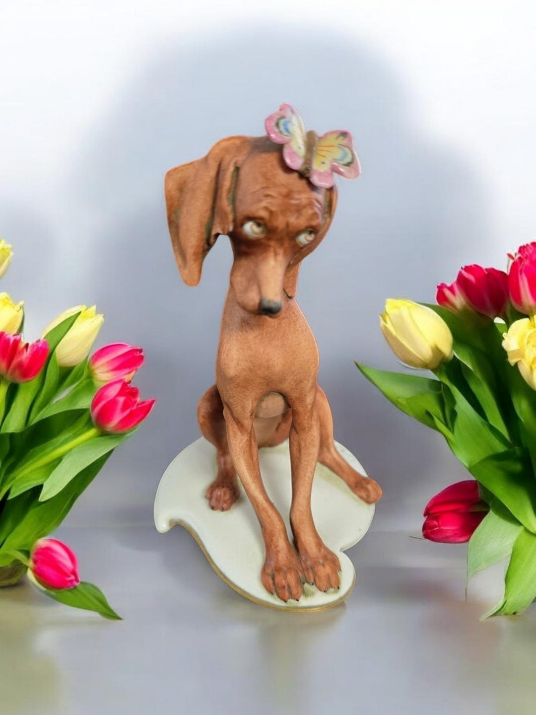 Vintage Giuseppe Cappe Works of Italy Cane Hound Dog Figurine With Pink ...