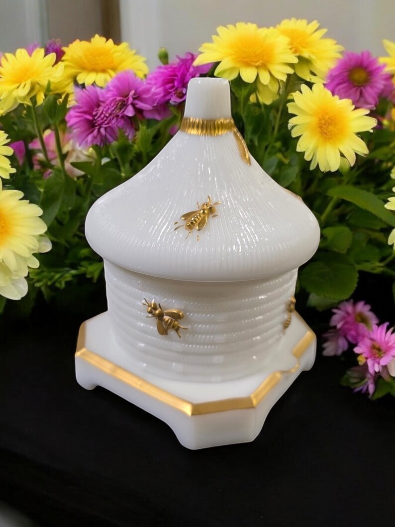 Vintage Imperial Glass Milk Glass & Gold Beehive Bee Hive Honey Pot - Etsy