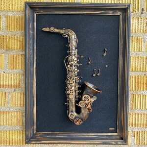 Mixed Media Saxophone Gifts, Abstract Industrial Art, Steampunk Decor ...