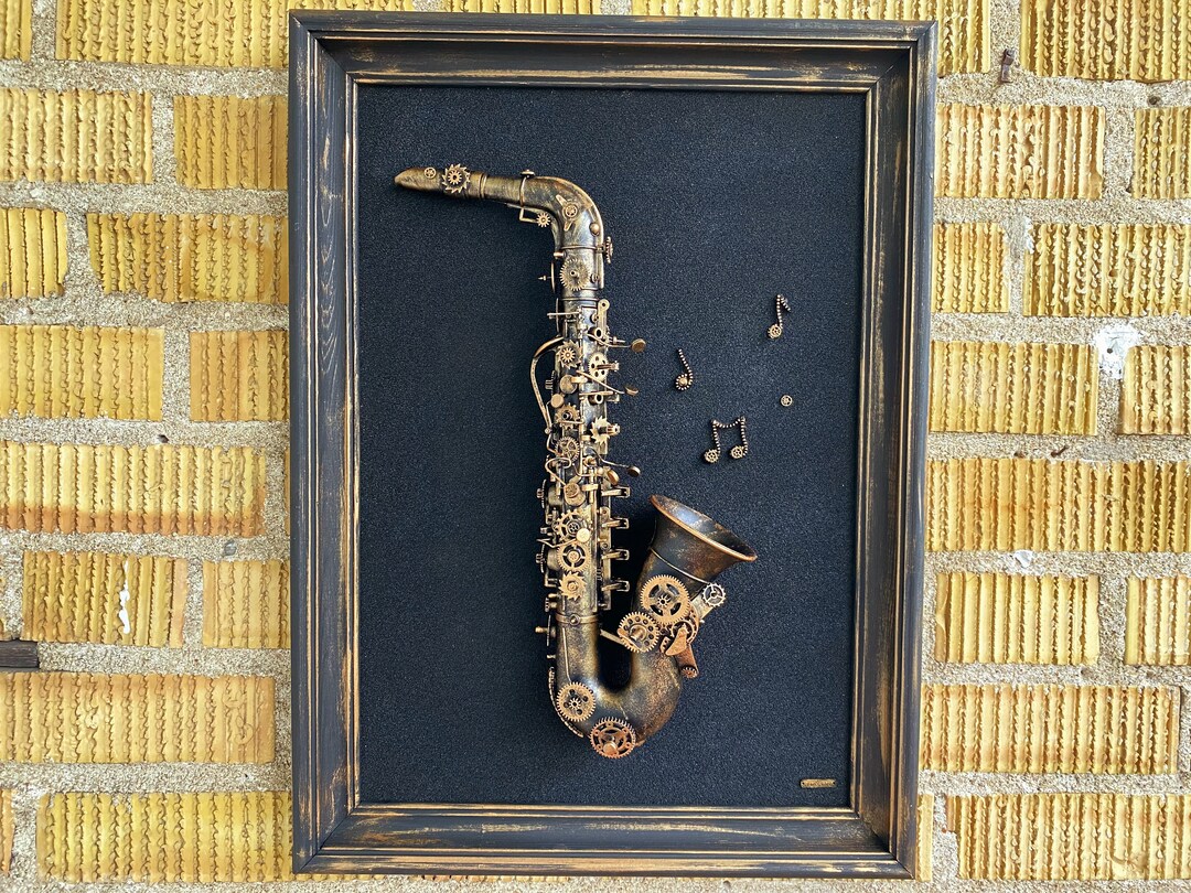 Mixed Media Saxophone Gifts, Abstract Industrial Art, Steampunk Decor ...