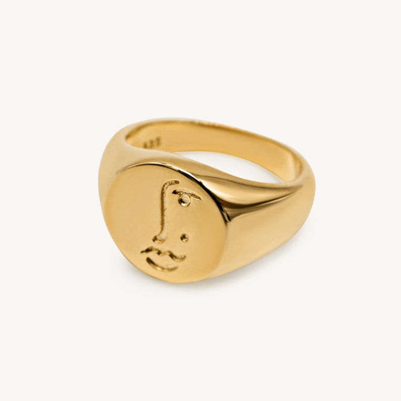 Face Signet Ring in 14k Gold Minimalist Gold Signet Ring - Etsy UK