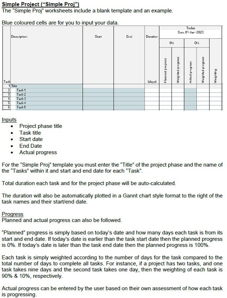 Gantt Chart Automated Project Timeline Task Tracker Excel Template Etsy