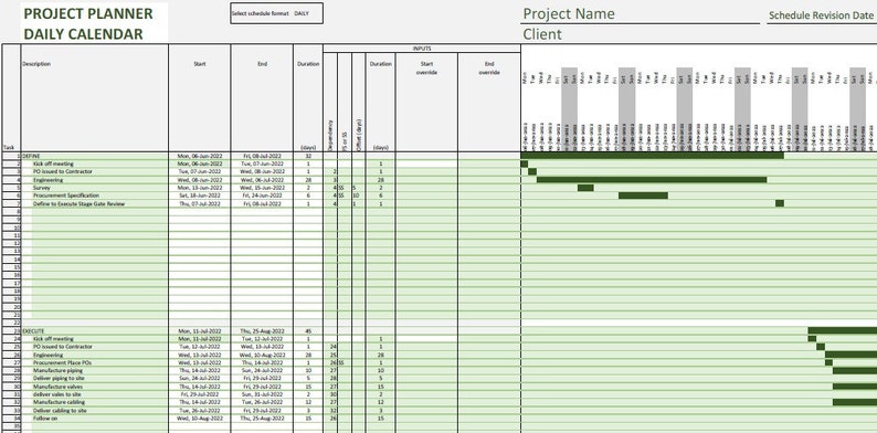 Gantt Chart Automated Project Timeline Task Tracker Excel Template Etsy
