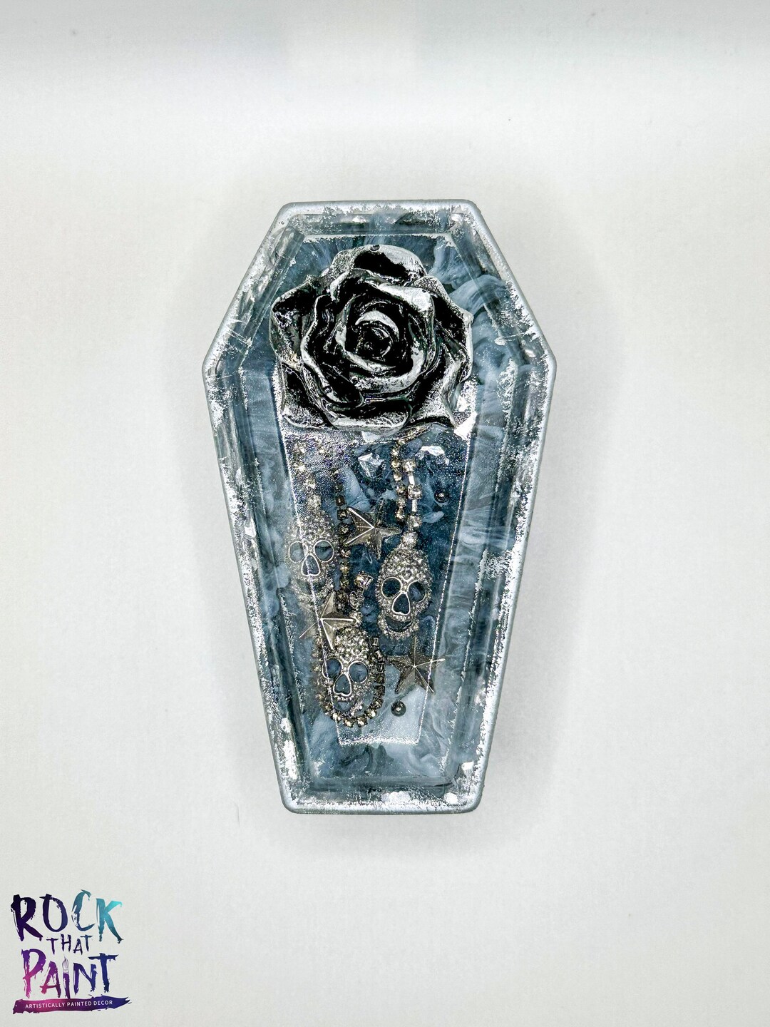 Resin Silver/gray Gothic Grunge Rhinestone Skull Coffin - Etsy