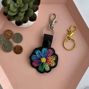 Rainbow Daisy Flower Keychain: Embroidered Key Fob or Bag Charm - Etsy