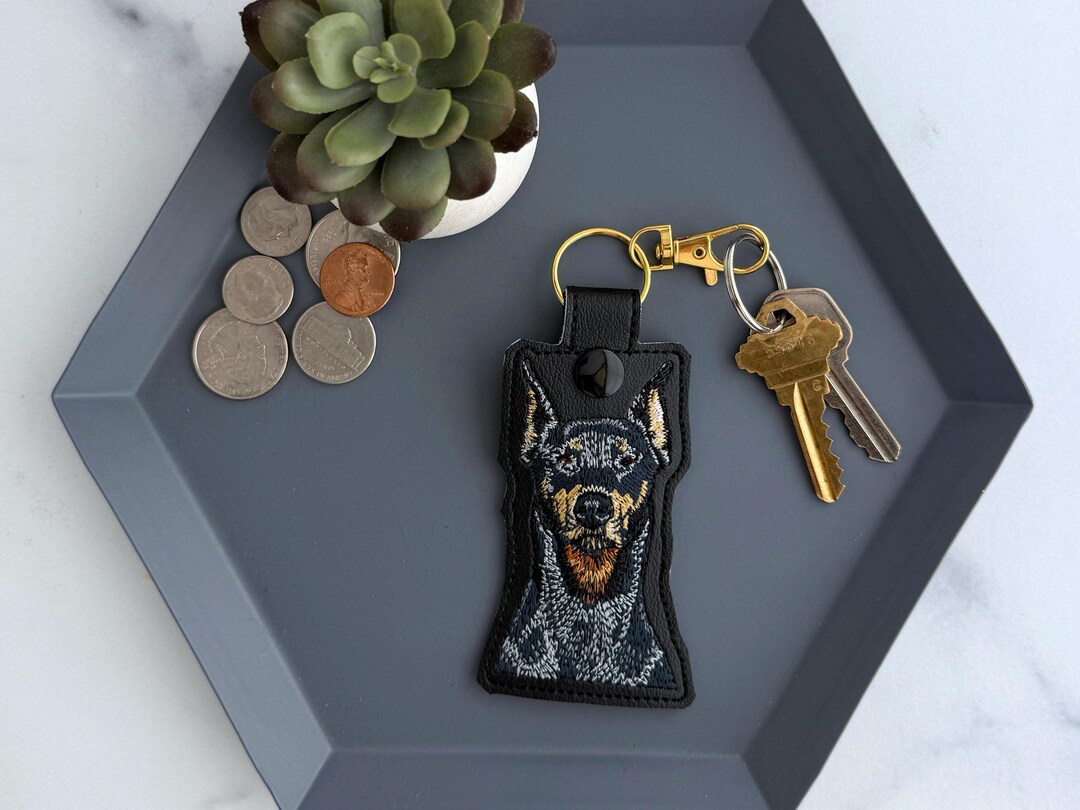 Realistic Doberman Keychain | Handmade Embroidered Faux Leather Keyfob ...