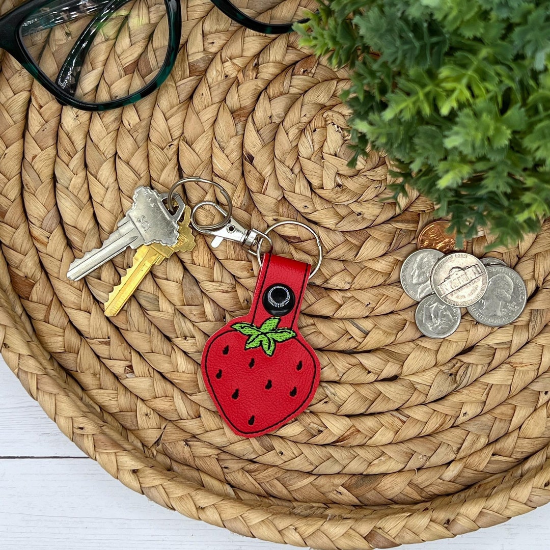 Embroidered Strawberry Keychain - Handmade Gift or Whimsical Bag Charm ...