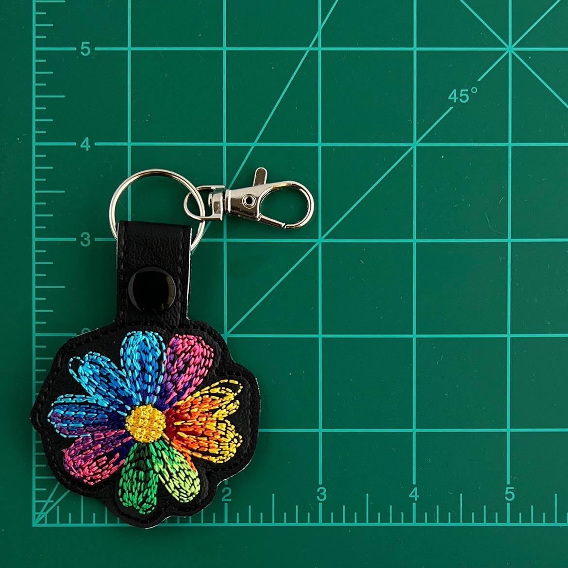 Rainbow Daisy Flower Keychain: Embroidered Key Fob or Bag Charm - Etsy