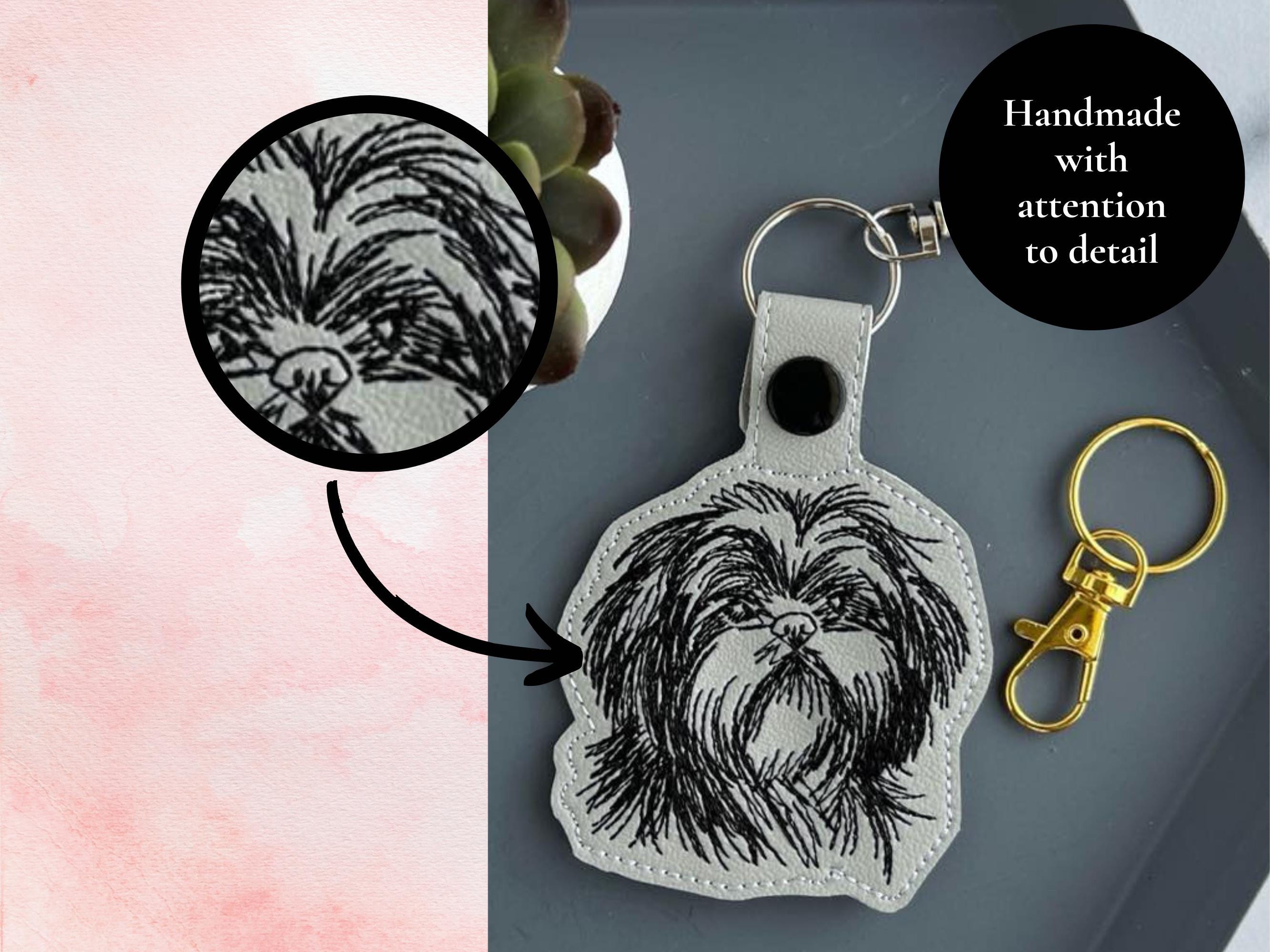 Shih Tzu Sketch Portrait Keychain: Embroidered Key Fob or Bag Charm ...