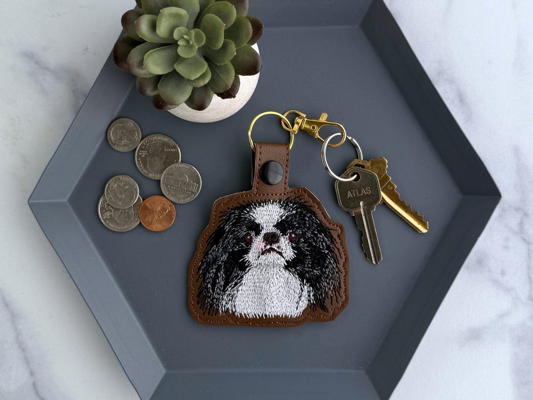 Realistic Japanese Chin Dog Keychain: Embroidered Japanese Spaniel Key ...